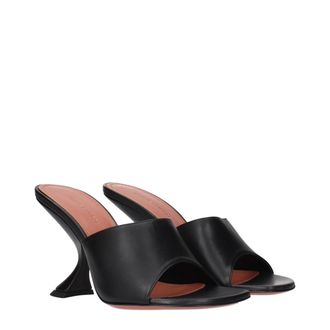 Amina Muaddi Womens Sculptural Heel Leather Sandal Black