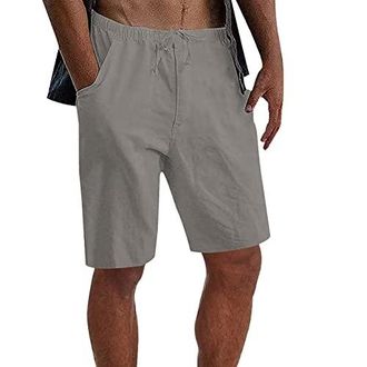Generic Short en coton et lin pour homme - Pantalon dentra&icirc;nement pour homme - Style d&eacute;contract&eacute; - Solide - Pantalon court avec poche - Short de plage, gris, 