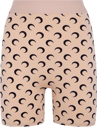 Marine Serre Femme, Shorts, Beige, Taille: 40 FR Moon Printed Jersey Mini Shorts