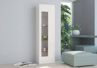 Dmora Anzeigefenster Mimmo, Sideboard mit Glast&uuml;r, Mehrzweck-Wohnzimmerm&ouml;bel, 100 % Made in Italy, 45 x 34 x 162 cm, gl&auml;nzend wei&szlig;