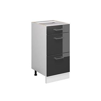 Vicco Meuble Bas Universel R-Line, Anthracite Haute Brillance/Blanc, 40 cm avec tiroirs, sans Plan de Travail
