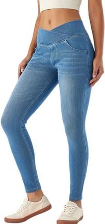 Onsoyours Jeggings Femme Jean Taille Haute Elastique Cross Yoga Leggings Slim Jeggings Denim Pantalon de Sport A Bleu Clair 02 L