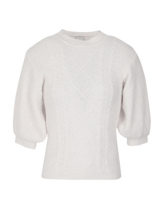 8 by YOOX BRUSHED CABLE KNIT SHORT SLEEVE CROPPED SWEATER