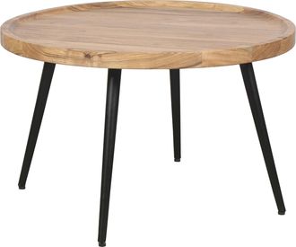 Byliving Couchtisch Romy/runder Couchtisch/Tischplatte massiv aus Akazienholz/Fußgestell Metall pulverbeschichtet schwarz/Durchmesser 75 cm/D 75, H 47,5 cm