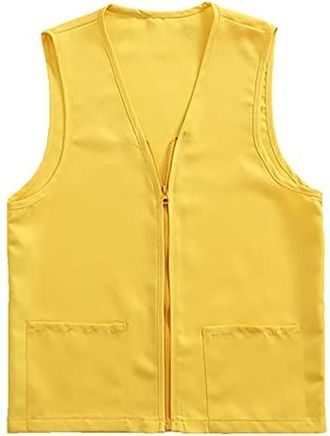 Generic Gilet de travail l&eacute;ger pour femme - Avec poche - Avec fermeture &eacute;clair - Col en V - Sans manches - Couleur unie - Court - Vintage, jaune, M