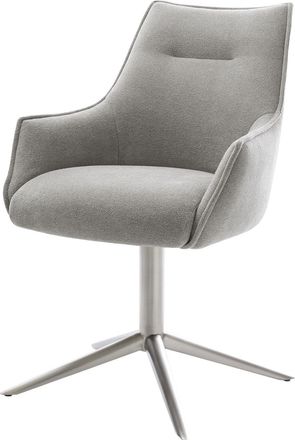 DELIFE Esszimmerstuhl Alja-Flex mit Armlehnen Fu&szlig;kreuz Edelstahl Strukturstoff Soft Grau 360&deg; drehbar Wippfunktion Taschenfederkern