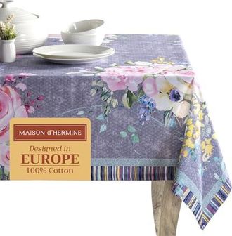 Maison d'Hermine Sweet Rose Lavender - Lush Lavender Roses Nappe 100% Coton pour la Cuisine D&icirc;ner Table D&eacute;coration de f&ecirc;te Mariage, f&ecirc;te m&egrave;res Printemps/&Eacute;t&eacute; (Rectangle