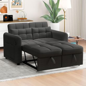 Merax Schlafsofa 2-Sitzer Sofa mit Schlaffunktion, Klappbares 3-in-1 Schlafcouch mit Verstellbarer Rückenlehne, USB-Anschlüssen und Armlehnentaschen, Grau 1