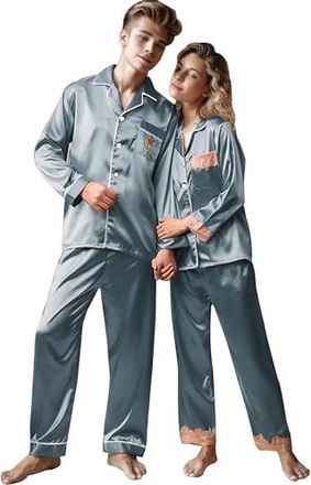 Generic Vêtements de nuit pour couples de Saint-Valentin 2026 en soie et matériau Coolmax pour une vie décontractée à la maison, Vert, XL