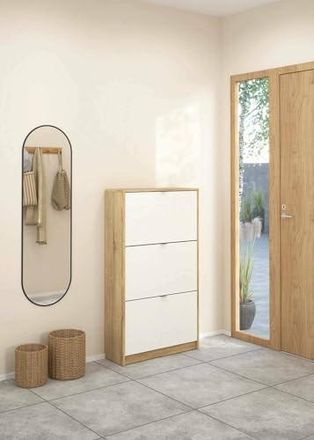 Dmora Meuble &agrave; Chaussures Paris, Meuble &agrave; Chaussures, Armoire dentr&eacute;e Polyvalente, Rangement pour Chaussures, 70x24 h124 cm, Ch&ecirc;ne et Blanc