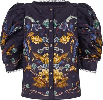 Farm Rio Golden Nature Langarm Jersey Bluse - - Blouses & Shirts - Damen - Blau - S