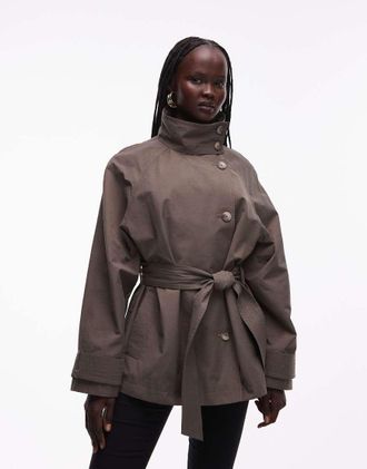 Asos Trench-coat ceintur&eacute; &agrave; col chemin&eacute;e et d&eacute;tail nou&eacute; - Champignon-Neutre