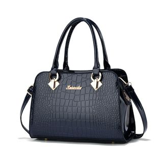 Nicole & Doris Moderne Handtaschen Damen Henkeltasche Elegante Mittelgroß Schultertasche Lackleder Umhängetasche für Büro Schule Einkauf Dunkelblau