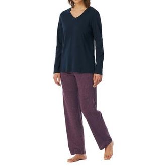 Uncover by Schiesser Damen Schlafanzug Set Shirt Langarm mit Langer Schlafhose-Nachtw&auml;sche Ensemble de Pijama, Bleu Nuit 182852, 48 Femmes