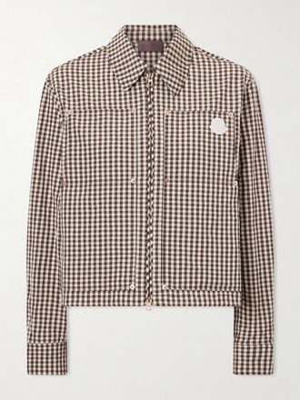 Moncler Cropped Appliqu&eacute;d Gingham Cotton-blend Shirt - Brown