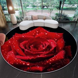 Generic Tapis Rond de Salon Luxe Rose r&eacute;aliste pour Salle &agrave; Manger Bureau Lavable en Machine et Poil Court 150 cm (Round) Tapis Chambre avec Dos Antid&eacute;rapant 