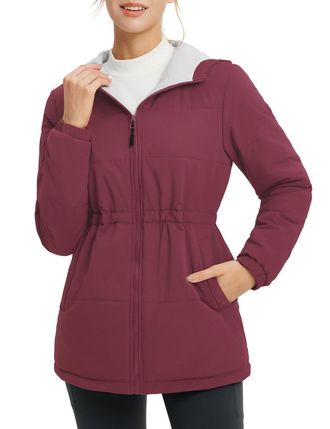 Baleaf Damen Steppjacke Leichte &Uuml;bergangsjacke Runningjacke Lang Pufferjacke Isolierte Wanderjacke Warme Fleecejacke Winterjacke mit Rei&szlig;verschluss Weinrot X