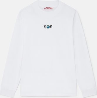 Stella McCartney SOS Embroidered Long-Sleeve T-Shirt, Woman, Polar white, Size: XXS