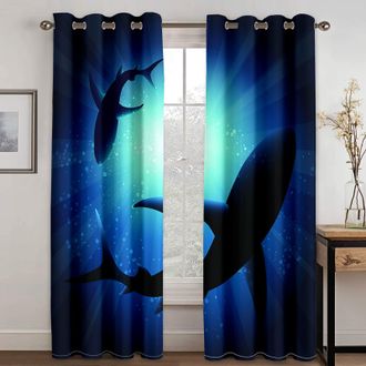 Generic Wohnzimmer-Schattierung,90 % dekorativer Vorhang,Tiefsee-Walmuster,Heimtextilien-Dekoration,perforierte Vorhänge für Schlafzimmer,84 WX 63 L