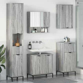 vidaXL Badezimmerm&ouml;bel-Set mit T&uuml;r Graues Sonoma Holzwerkstoff, Metall vidaXL