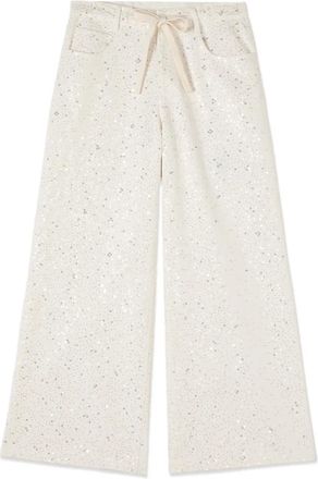 Oltre Femme, Pantalons, Blanc, Taille: 48 FR Pantalon palazzo &agrave; sequins