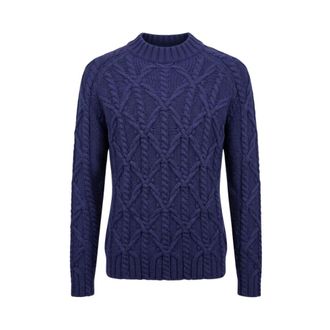 Malo Pull &agrave; col montant en maille torsad&eacute;e et losanges - Homme - Pulls - Bleu - Taille: 2XL