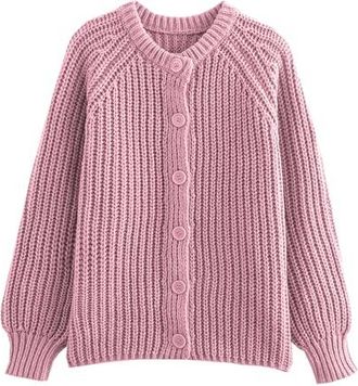Generic Cardigan épais à Manches Longues pour Femme, col Rond, tricoté, Ouvert sur Le Devant, Tendance, décontracté, Collection Automne-Hiver 2025