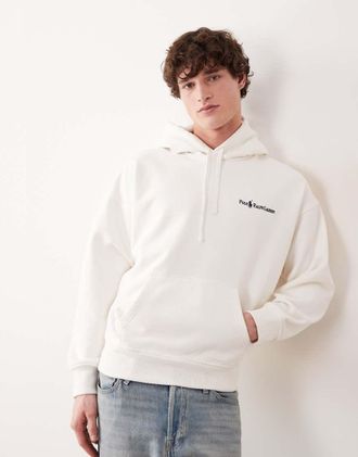 Polo Ralph Lauren Sweat &agrave; capuche avec inscription logo sur le devant - Cr&egrave;me-Bleu