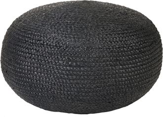 Beliani Pouf Jute schwarz rund 45 x 45 x 30 cm Strickhocker Boho Dukki
