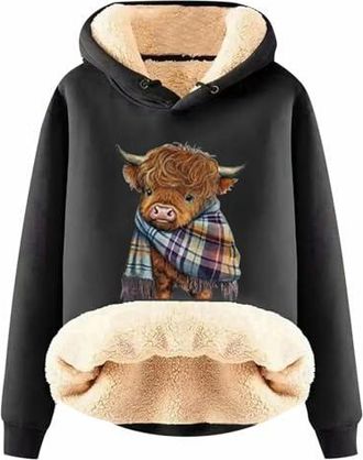 Generic Sweat à capuche 2025 motif vache Highland pour femme avec doublure en polaire Sherpa pour lautomne et lhiver - Doux et chaud - Pull à manches longues 