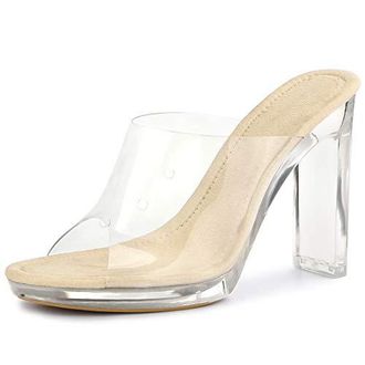 Allegra K Sandales à Talons Compensés à Plateforme Transparente pour Femmes Beige 38