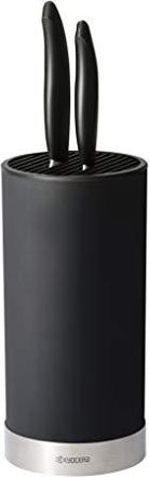Kyocera Soft-Touch Messerblock Schwarz | Rund | für bis zu 8 Messer | inkl 2 GEN Keramik Messer | Santoku Messer & Gemüsemessser | 11 x 11 x 22,4 cm | Messerb