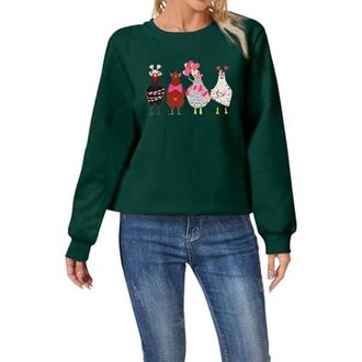 Generic Pull &agrave; capuche pour femme avec imprim&eacute; lettres et col rond pour lautomne et lhiver 2026, Vert, M