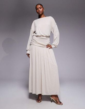 Daska Robe longue l&eacute;g&egrave;re effet drap&eacute; &agrave; taille basse fronc&eacute;e - Taupe-Neutre