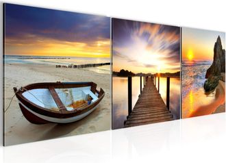 Runa Art Bilder Sonnenuntergang Strand 120 x 40 cm 3 Teilig Wandbild auf Vlies Leinwand Orange Mehrteilig Modern 605933a