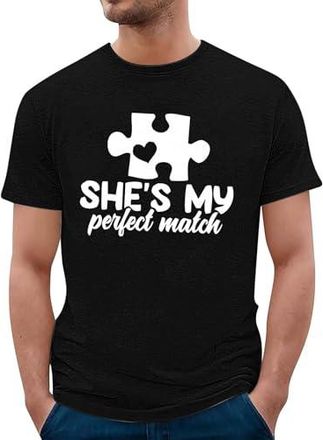 Generic T-shirt d&eacute;contract&eacute; &agrave; manches courtes et col rond imprim&eacute; pour la Saint-Valentin 2026 pour les couples hommes et femmes (2), Noir, 3XL