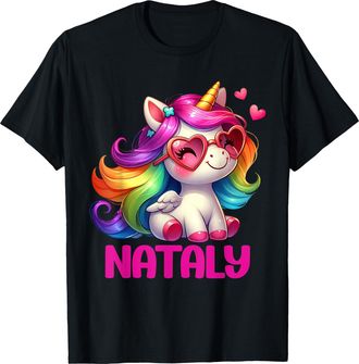 BDAZ Nataly Personalisierter Name Buntes Einhorn Frauen M&auml;dchen T-Shirt