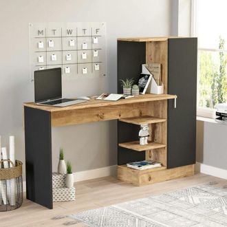 Pier Import Bureau ado noir d&eacute;cor bois avec rangement et &eacute;tag&egrave;res MARFA