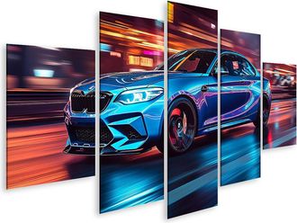 Islandburner Bild auf Leinwand Leuchtendes Auto in nächtlicher Stadtgeschwindigkeit für Wohnzimmer Autofans Autohaus Bilder Wandbilder Poster