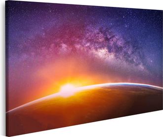 Islandburner Bild auf Leinwand Landschaft mit Milchstraße Galaxie Sonnenaufgang und Erde Blick aus dem Weltraum Bilder Wandbilder Poster IQPK-1P
