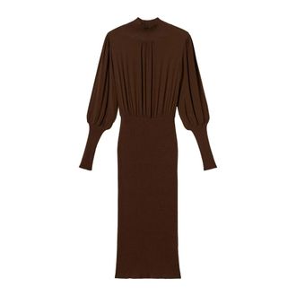 Twinset Langes Kleid aus zwei Materialien mit Cr&ecirc;pe de Chine - - Dresses - Damen - Braun - S