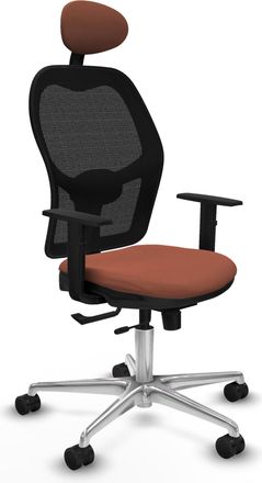 Piqueras y Crespo B&uuml;rostuhl mit 1D-Armlehnen und festem Kopfteil, ausgestattet mit Syncro/Traslack und eingespritztem Schaum. Mit Rollen von 65 mm Nylon, Schwarz/Braun