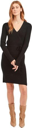 Vila Damen Viril Wrap L/S Knit Dress - Noos Wickelkleid, Schwarz, S EU