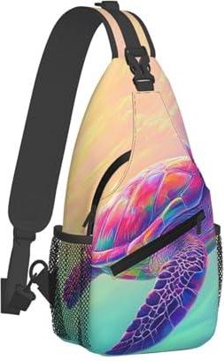 Generic Antivol Sacoche Port&eacute; &eacute;paule Tortue marine tie-dye Sling Bag Durable Crossbody Bag pour Camping Randonn&eacute;e Femme