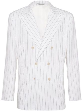 Brunello Cucinelli blazer &agrave; fines rayures - Blanc