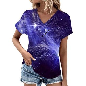 Generic Galaxy Shirt Femme 3D Galaxie Imprim&eacute; Graphique T-Shirt Univers Ciel &eacute;toil&eacute; Espace Carnaval Costume T-shirt Manches Courtes Col en V Haut &Eacute;t&eacute; Femmes C