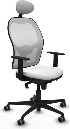 Piqueras y Crespo Wei&szlig;er Computerstuhl mit 1D-Armen, h&ouml;henverstellbarer Lendenwirbelst&uuml;tze und festem Kopfteil, ausgestattet mit 5 Positionen und injiziertem Schaumstof