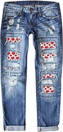 Generic Jeans coupe classique pour femme, pantalon élastique décontracté, jeans déchirés à imprimé E, pantalon grande taille, jeans déchirés pour femmes, a, X