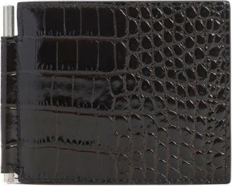 Tom Ford Portemonnaies - Crocodile-Print Leather Bi-Fold Wallet With Tone-O - Gr. unisize - in Schwarz - f&uuml;r Damen