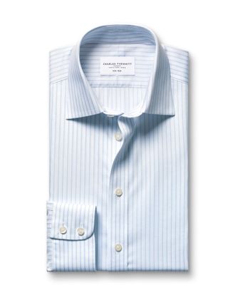 CHARLES TYRWHITT B&uuml;gelfreies Twill-Hemd mit Streifen - Hellblau Knopfmanschette